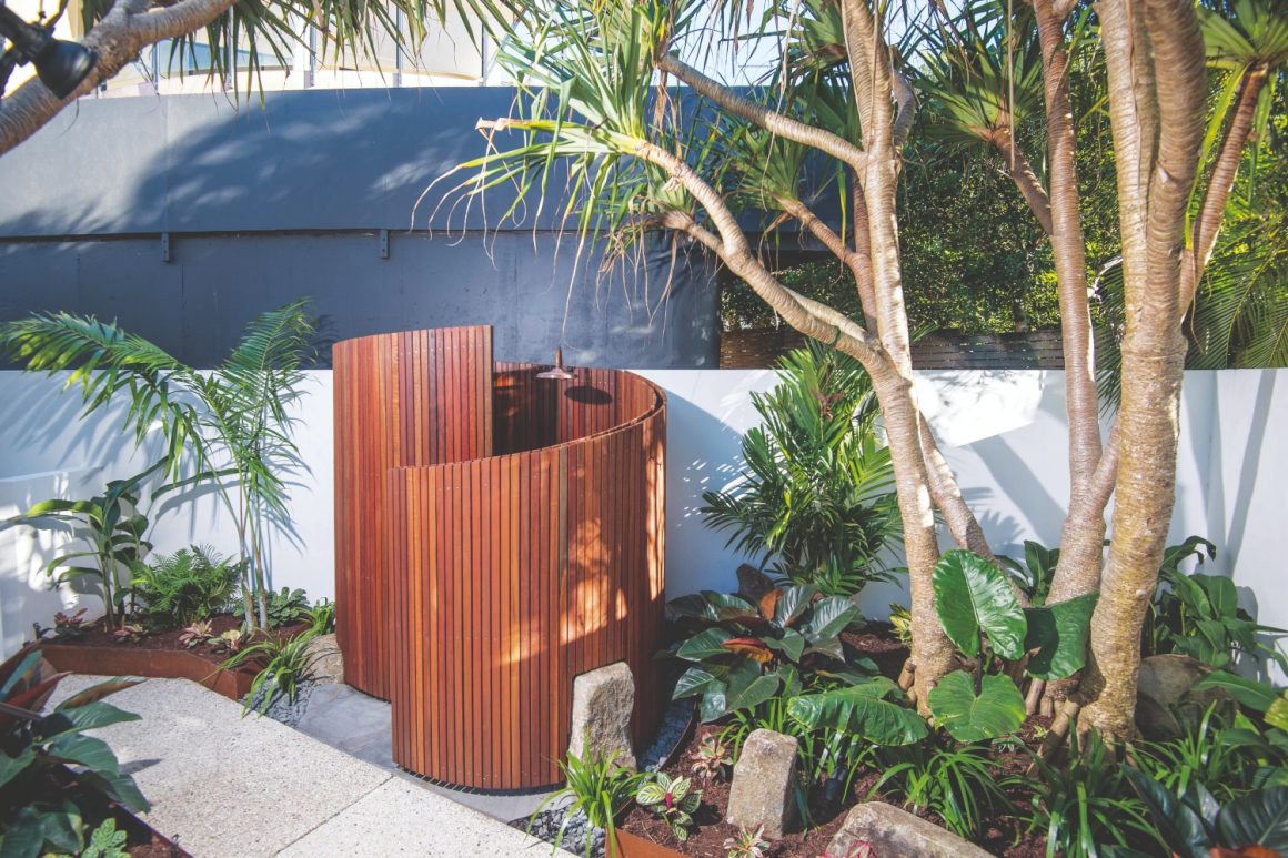 A helix shaped outdoor shower whilst star gazing at night sound dreamy