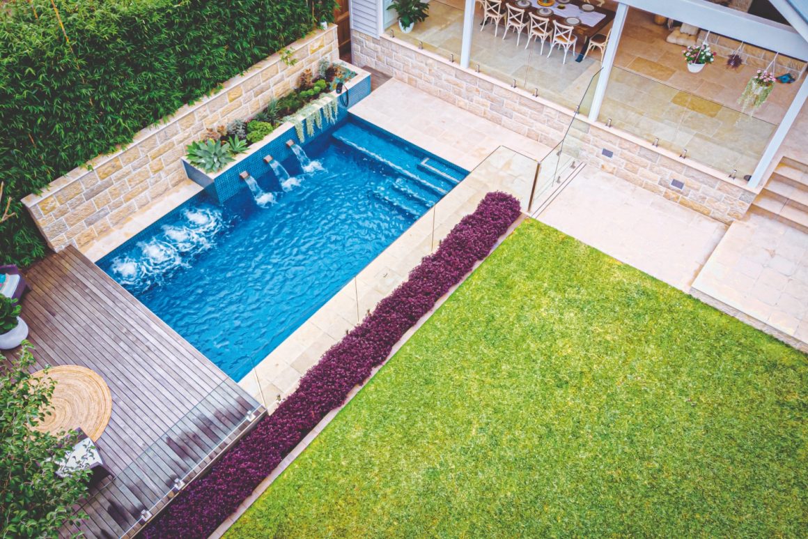 This geometric shaped pool adds to a balanced lifetsyle