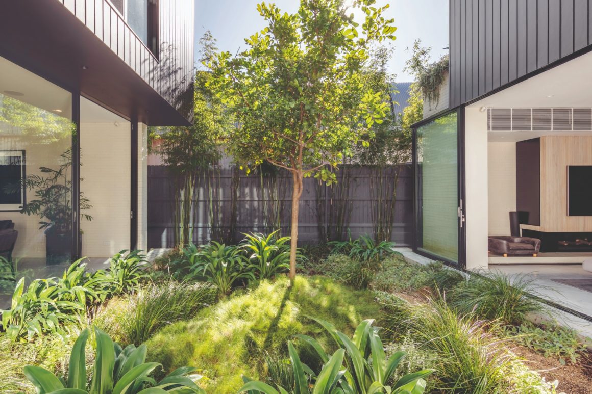 Multiple green spaces can easily complement an architectural home