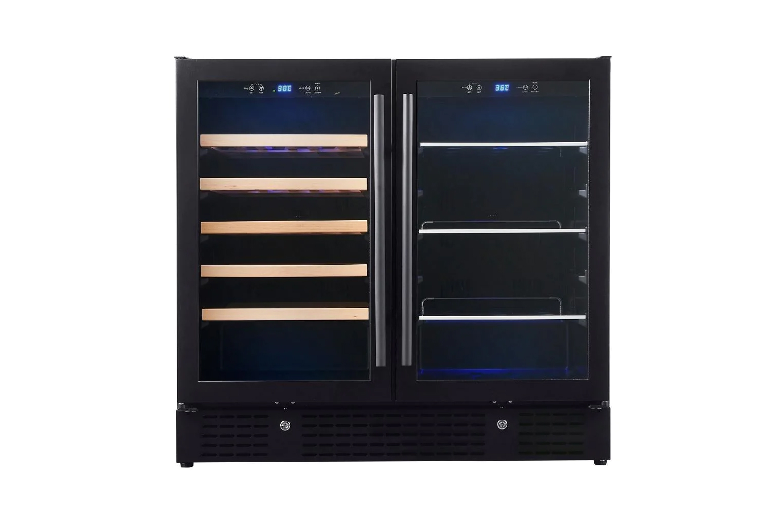 900mm Wide Under Bench Low-E Glass Door Wine and Beer Fridge Combo ...