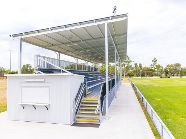 Experience Premium Shaded Grandstand Seating with Steel Post & Rail ...